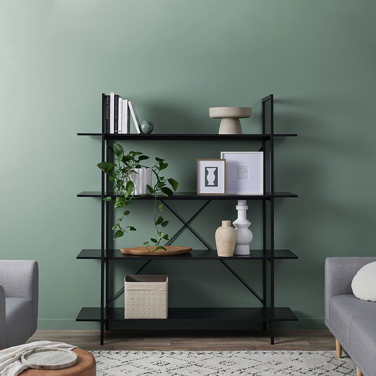 Porto Bookcase All Black Home Furniture Mocka NZ